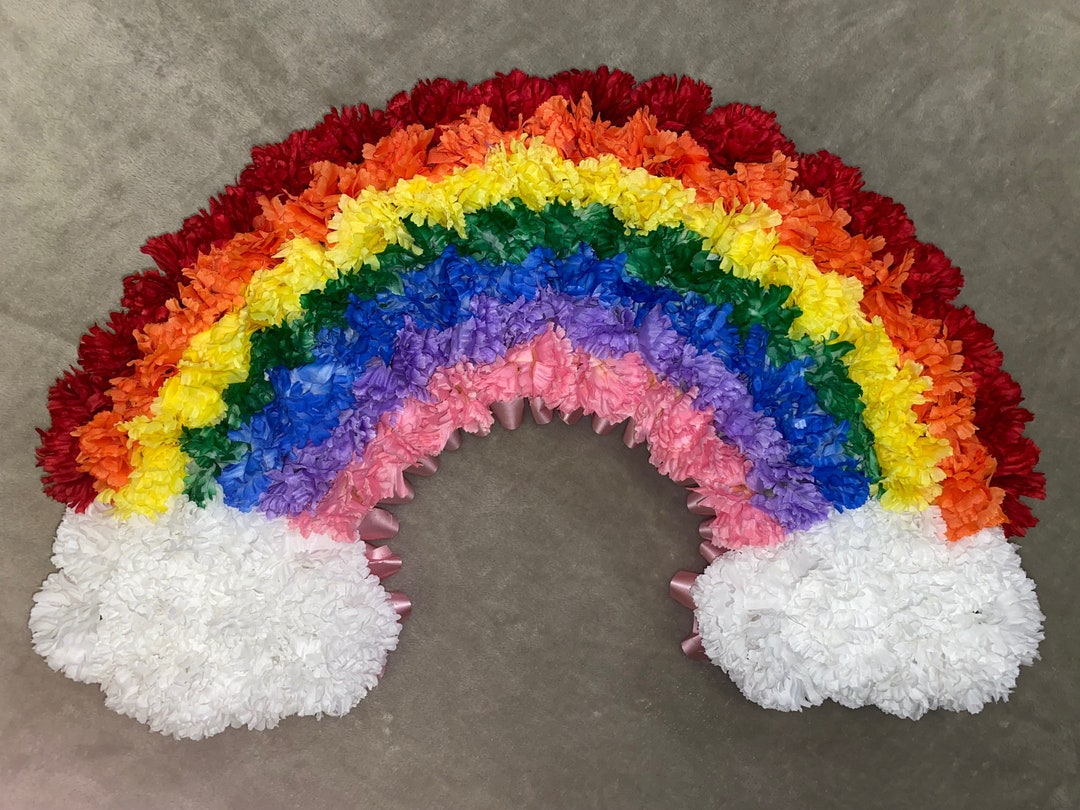 RAINBOW AND CLOUDS Funeral Memorial Tribute Artificial Flowers Silk ...