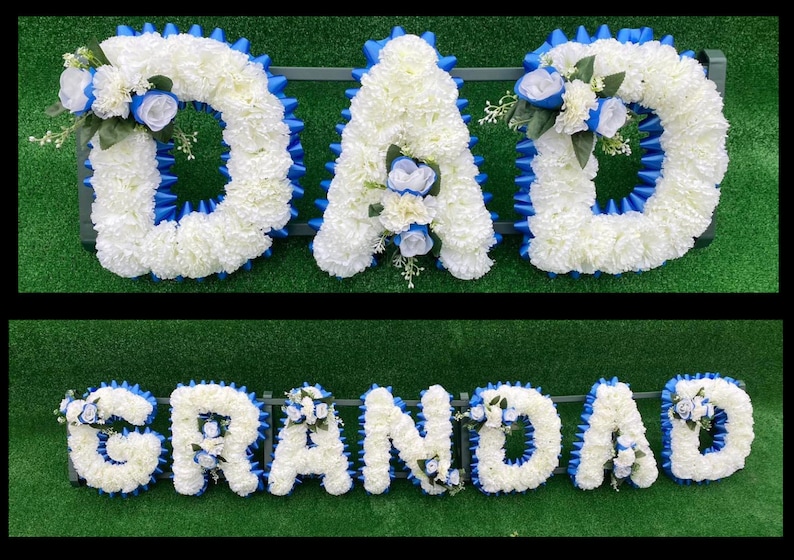 DAD GRANDAD Letters & ANGEL Wings Funeral Memorial Tribute Artificial ...
