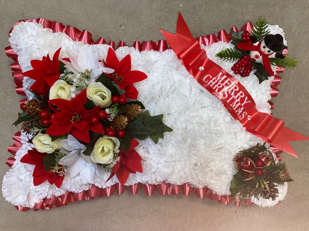 SANTA or SNOWMAN Christmas PILLOW Cushion Funeral Memorial Xmas Tribute ...