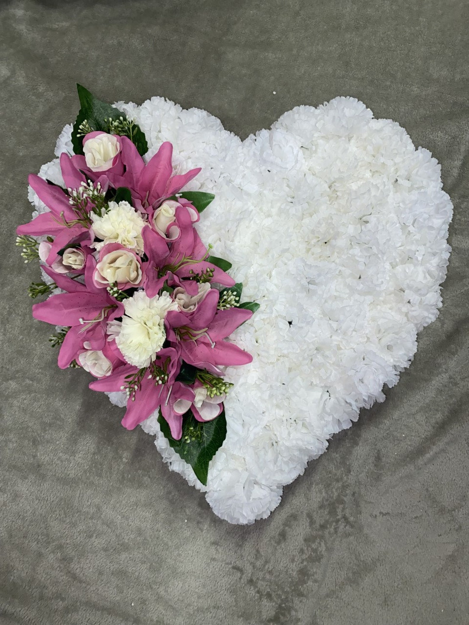 PINK and OR WHITE Heart Funeral Memorial Tribute Artificial Flowers ...