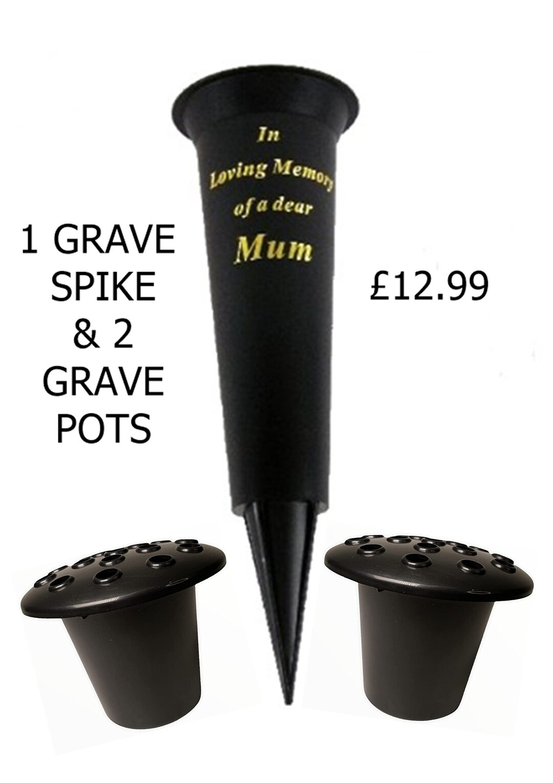 IN LOVING MEMORY Grave Spike + 2 Grave Pots Black Crem Vase Choice of ...