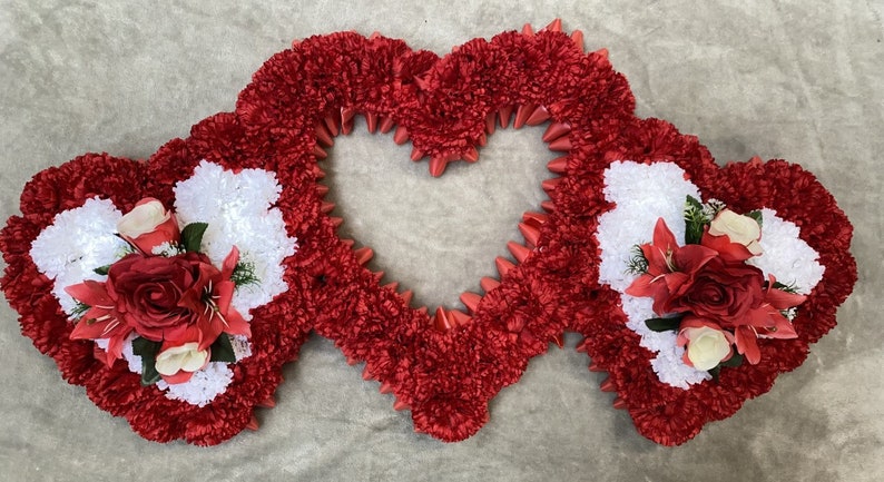3ft TRIPLE Open LOVE HEART Funeral Memorial Tribute Artificial Flowers ...