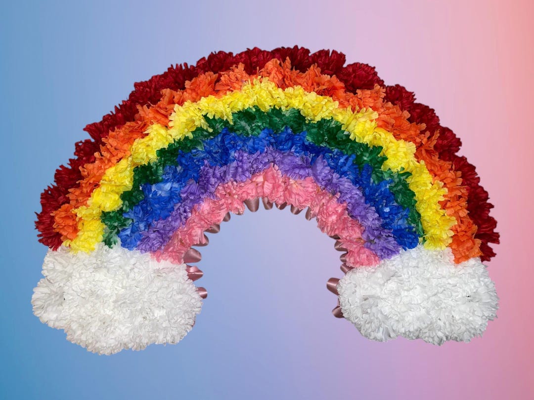 RAINBOW AND CLOUDS Funeral Memorial Tribute Artificial Flowers Silk ...