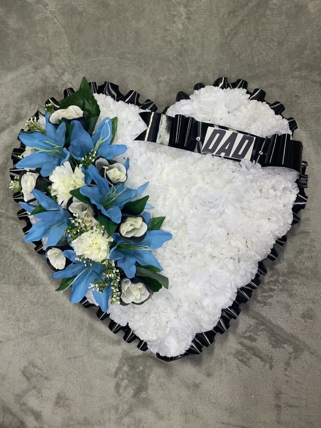 BLACK Baby BLUE and WHITE Heart Funeral Memorial Tribute Artificial ...