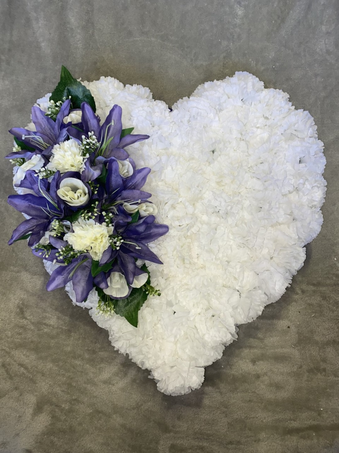 PURPLE and or WHITE heart funeral memorial tribute artificial flowers ...
