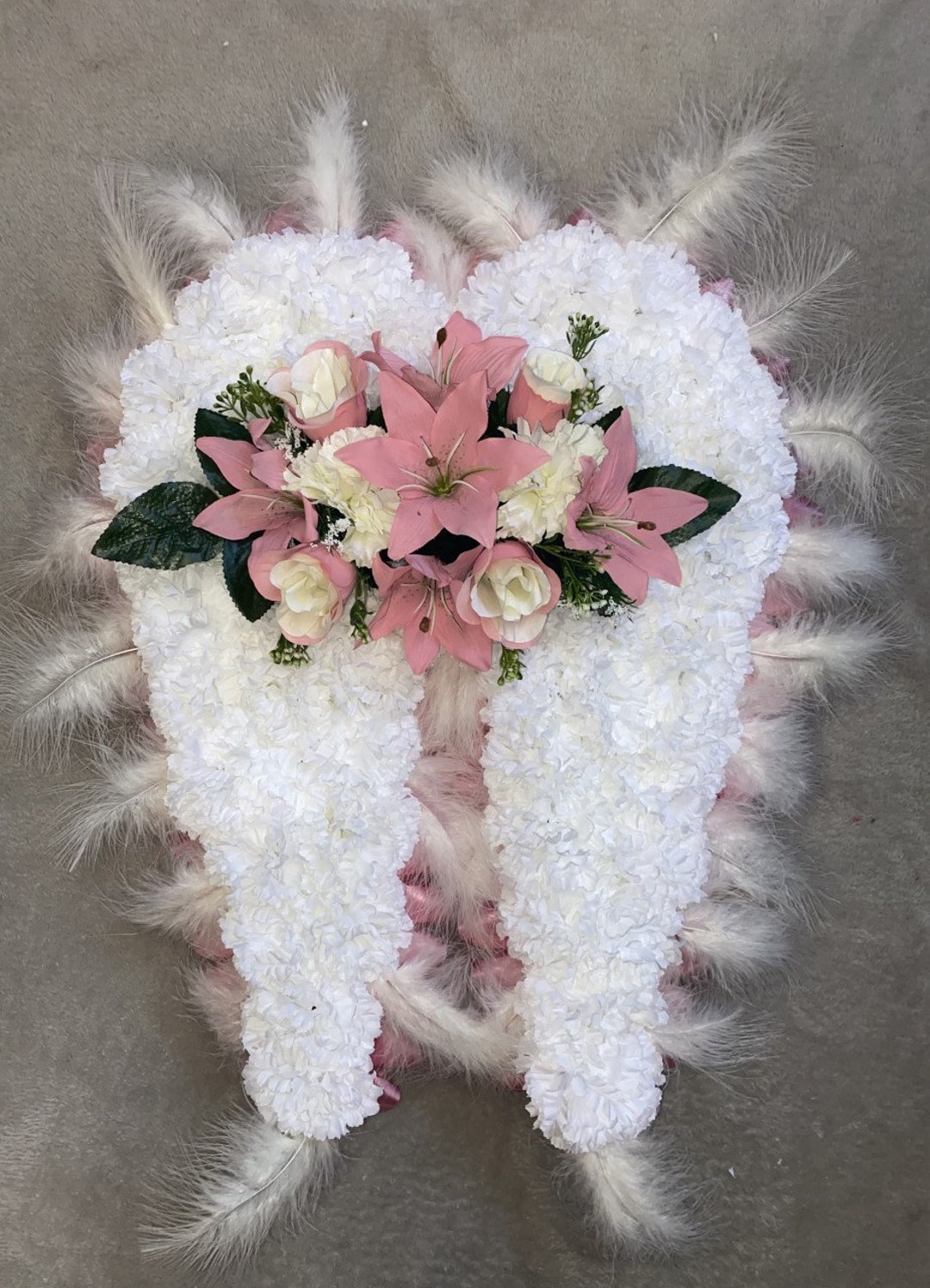 Angel Wings Funeral Wreath Feathers Memorial Tribute Artificial Flowers ...