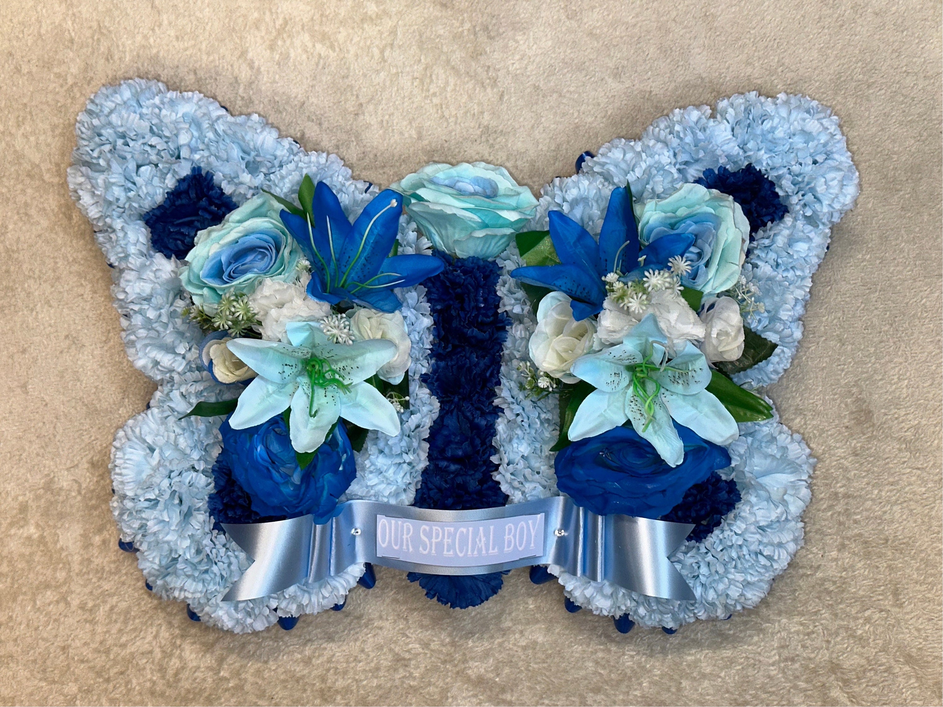 BUTTERFLY Funeral Memorial Tribute Artificial Flowers Silk Wreath ...