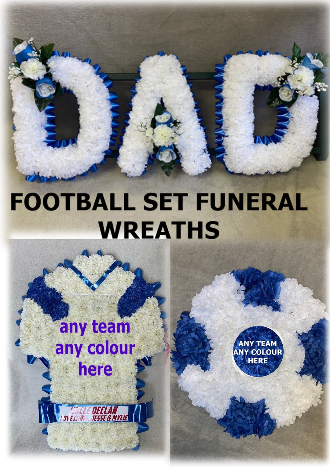 FOOTBALL WREATH SET Has Dad Letter Footy Shirt & Round Flowered Ball ...