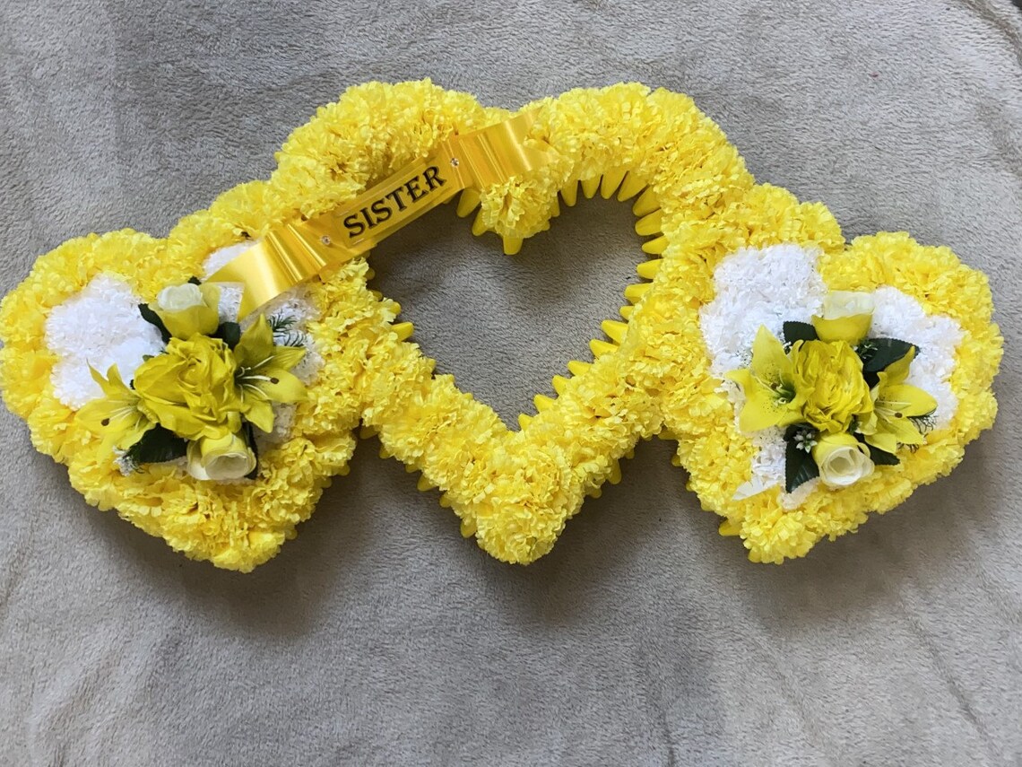 3ft TRIPLE Open LOVE HEART Funeral Memorial Tribute Artificial Flowers ...