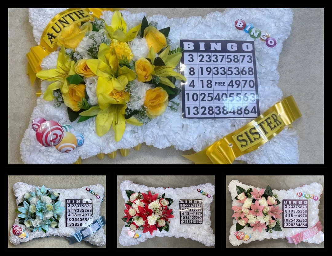 BINGO BOARD PILLOW Cushion Funeral Memorial Tribute Artificial Flowers ...