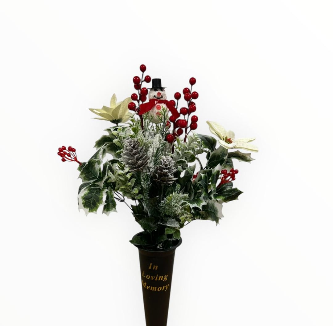 In Loving Memory Christmas Grave Spike Pot Xmas Vase Flowers Poinsettia ...