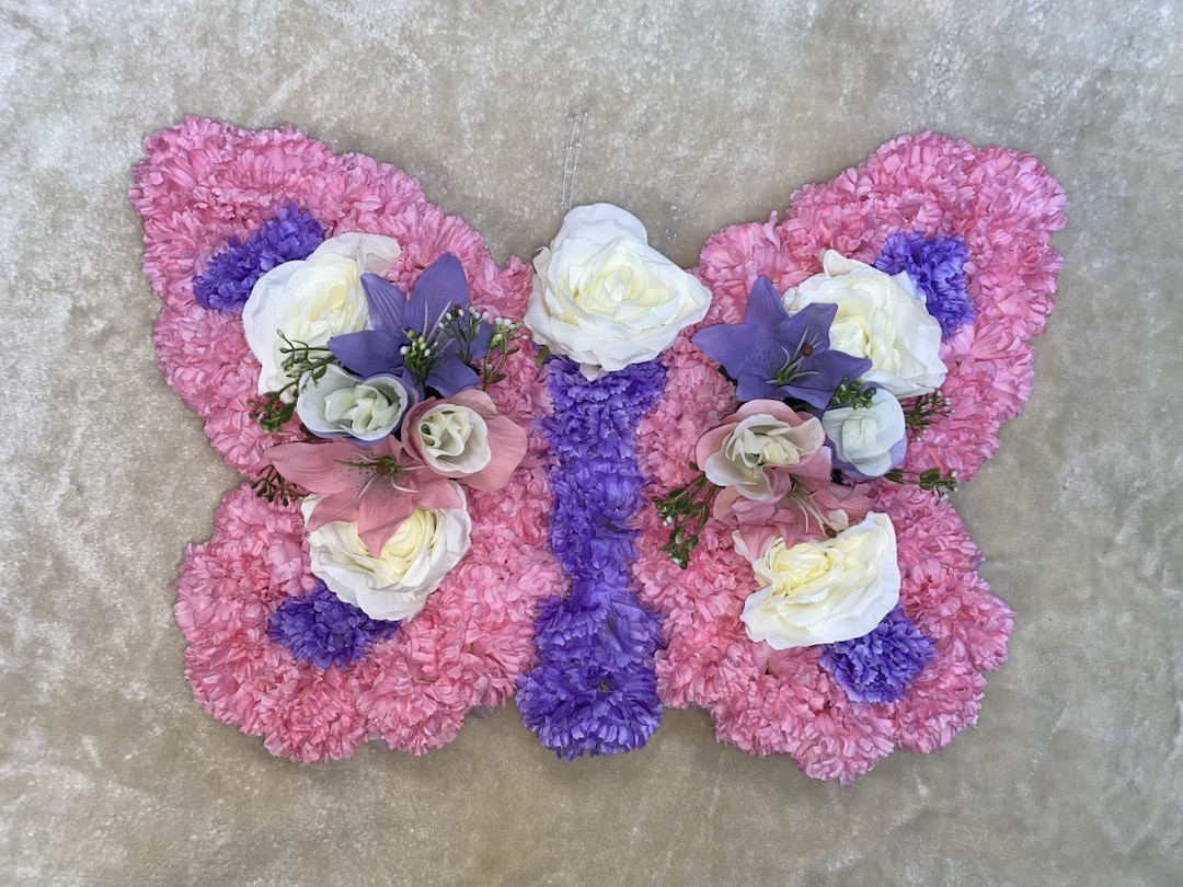 BUTTERFLY Funeral Memorial Tribute Artificial Flowers Silk Wreath ...