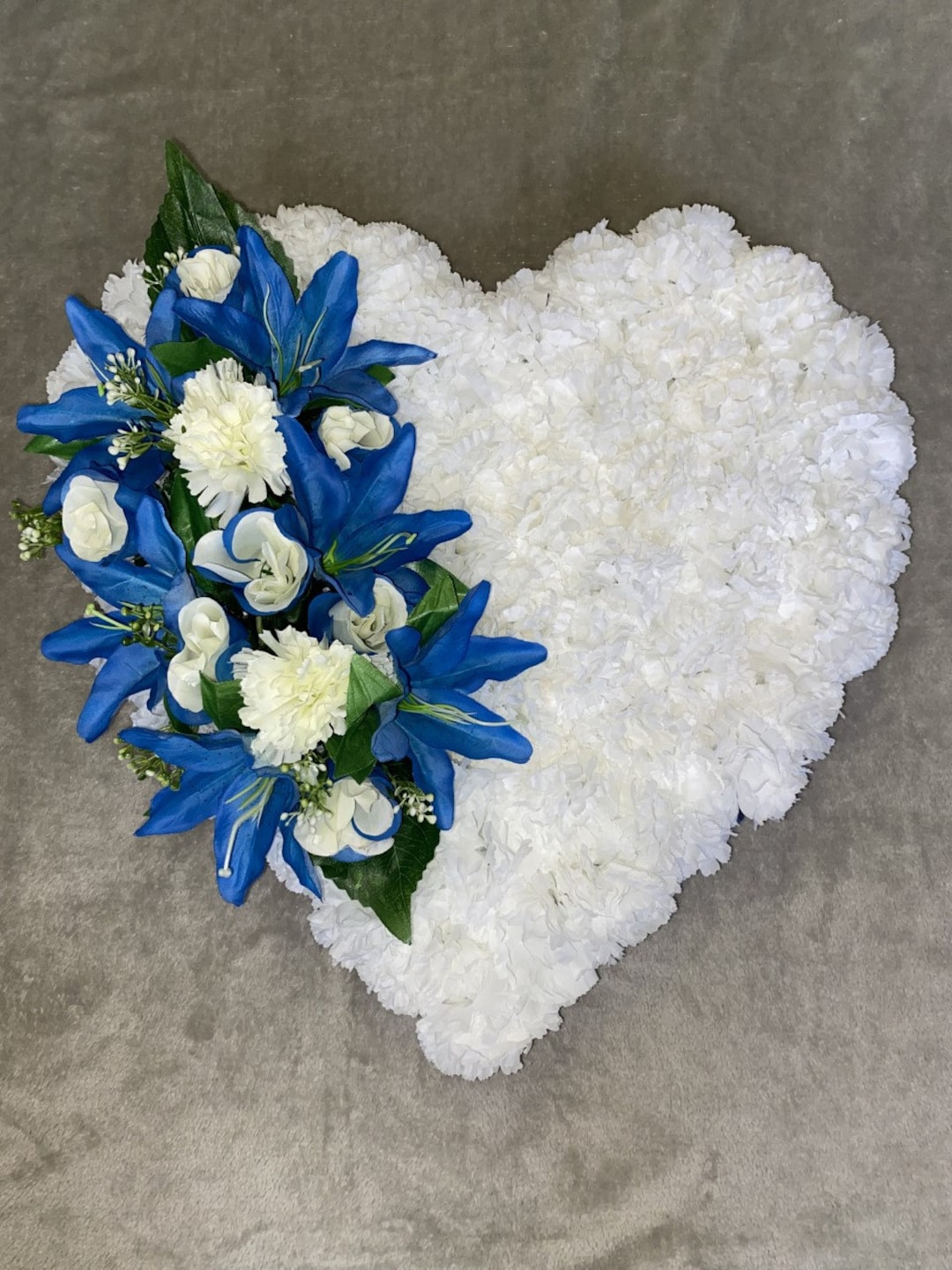 BLUE and OR WHITE Heart Funeral Memorial Tribute Artificial Flowers ...