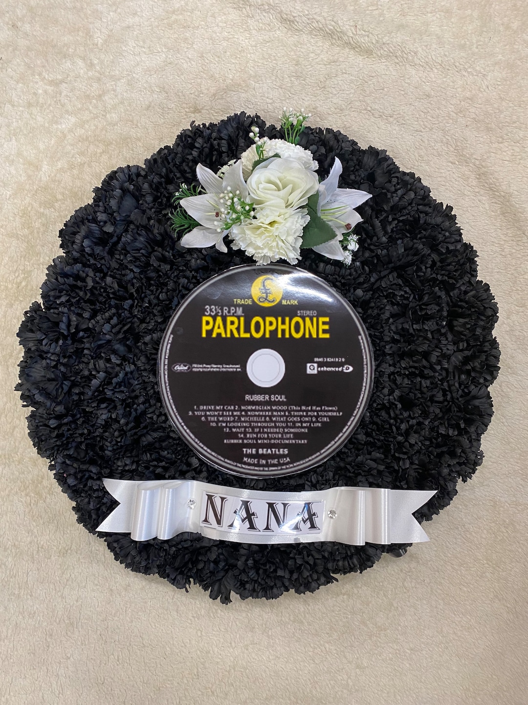 VINYL Music RECORD ROUND Silk Artificial Funeral Memorial Flowers Silk ...
