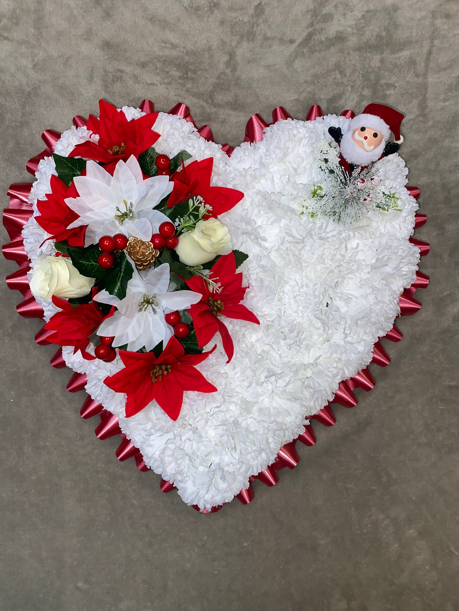SNOWMAN or SANTA HEART Memorial Flower Wreath Funeral Xmas Tribute With ...