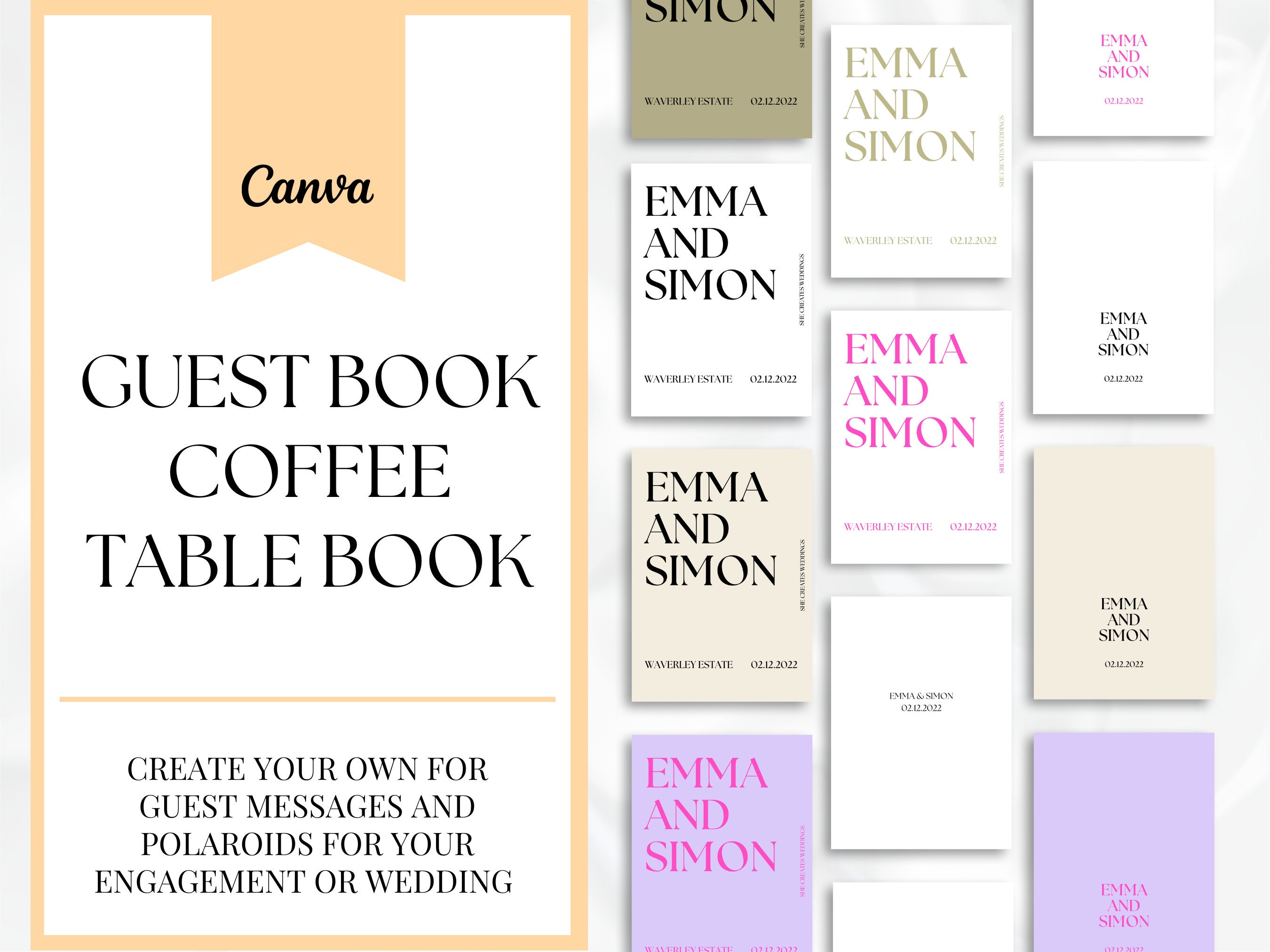 DIY Modern Wedding or Engagement Guest Book Coffee Table Book Template ...