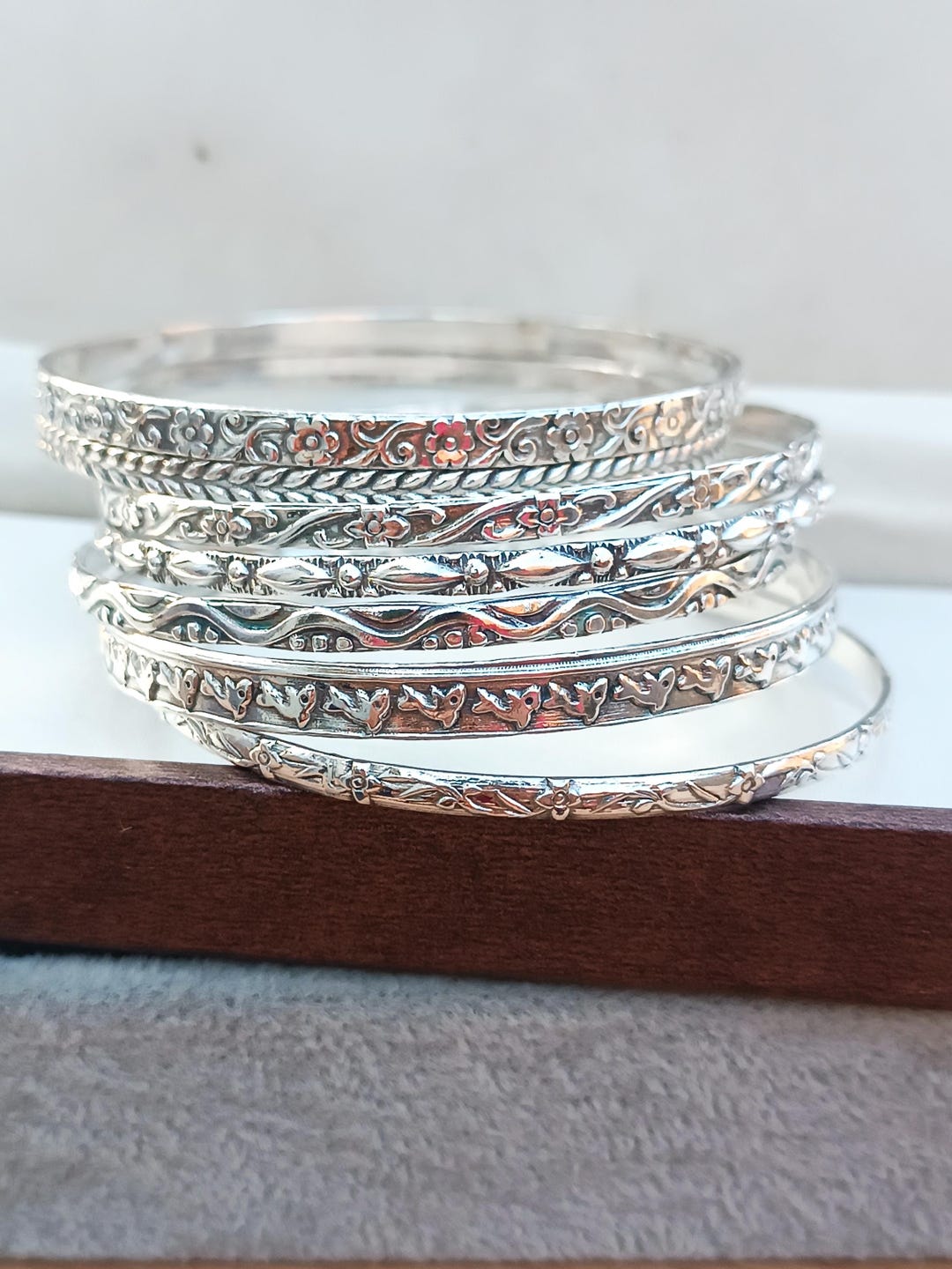 925 Sterling Silver, Handmade Bangles, 7 Set of Bangles, Stacking ...