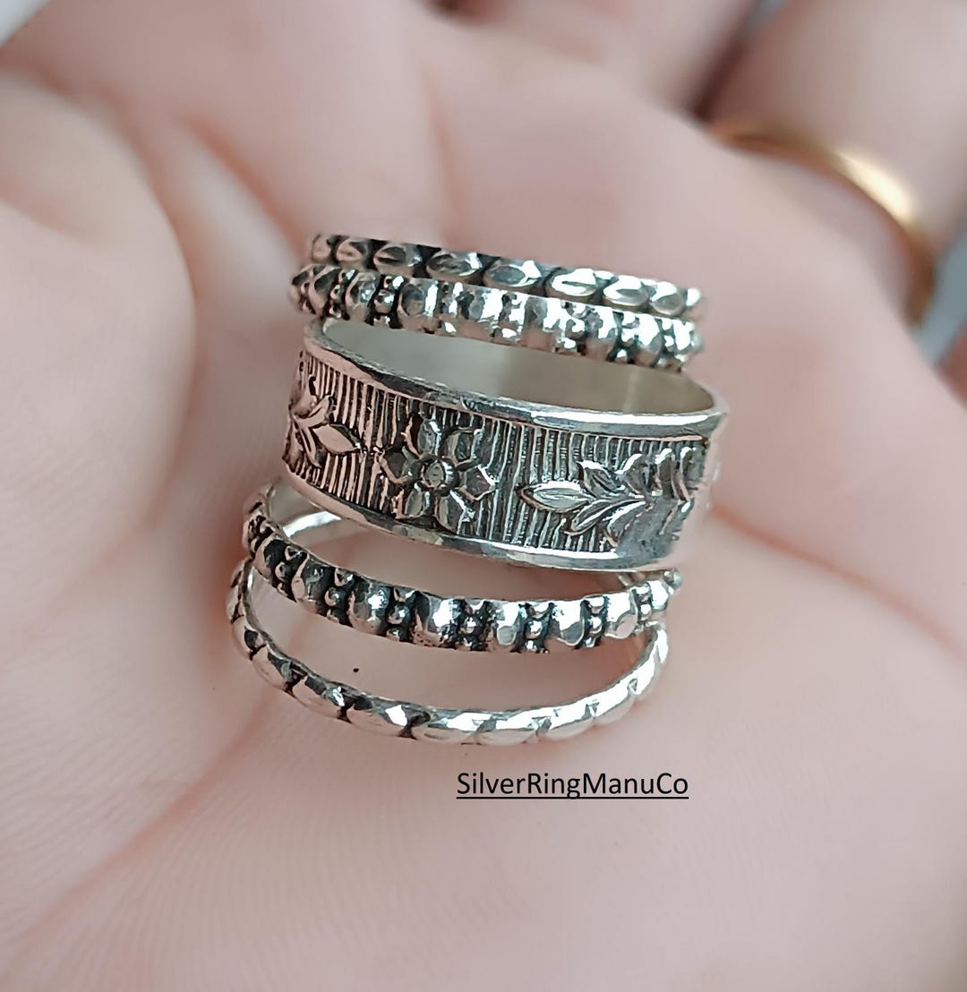 Set of 5 Stacking Rings, Flower Design Ring, Handmade Rings, Valentine ...
