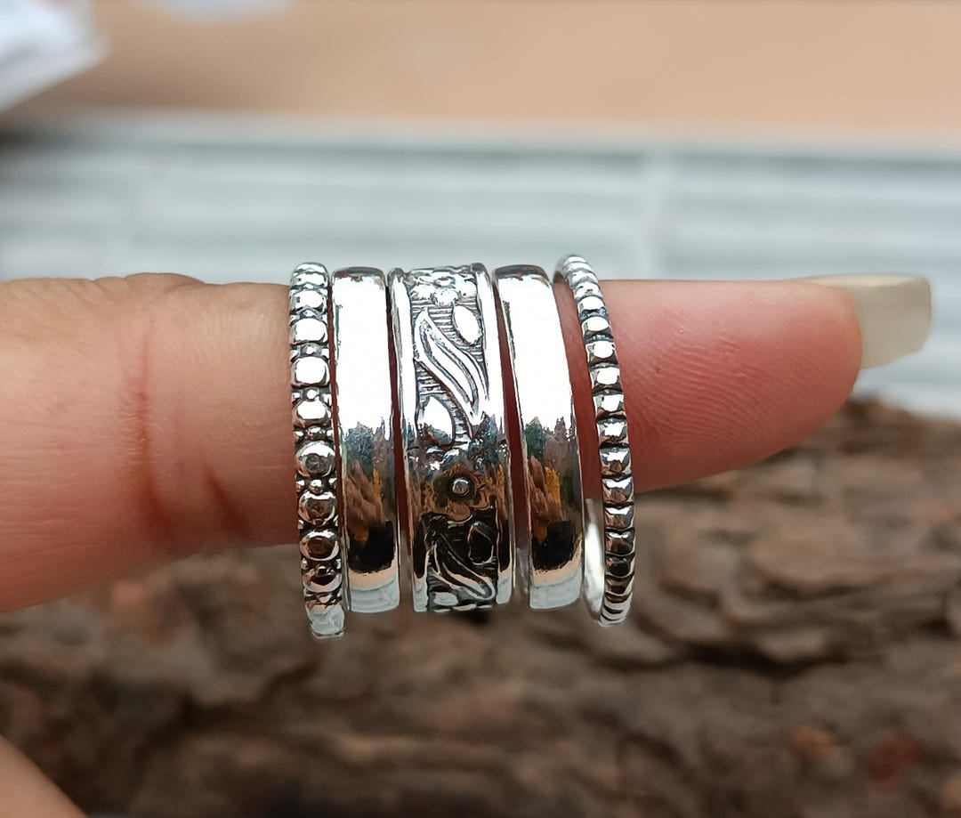 Silver Stacking Rings, 925 Sterling Silver Ring, Set of 5 Rings Silver ...