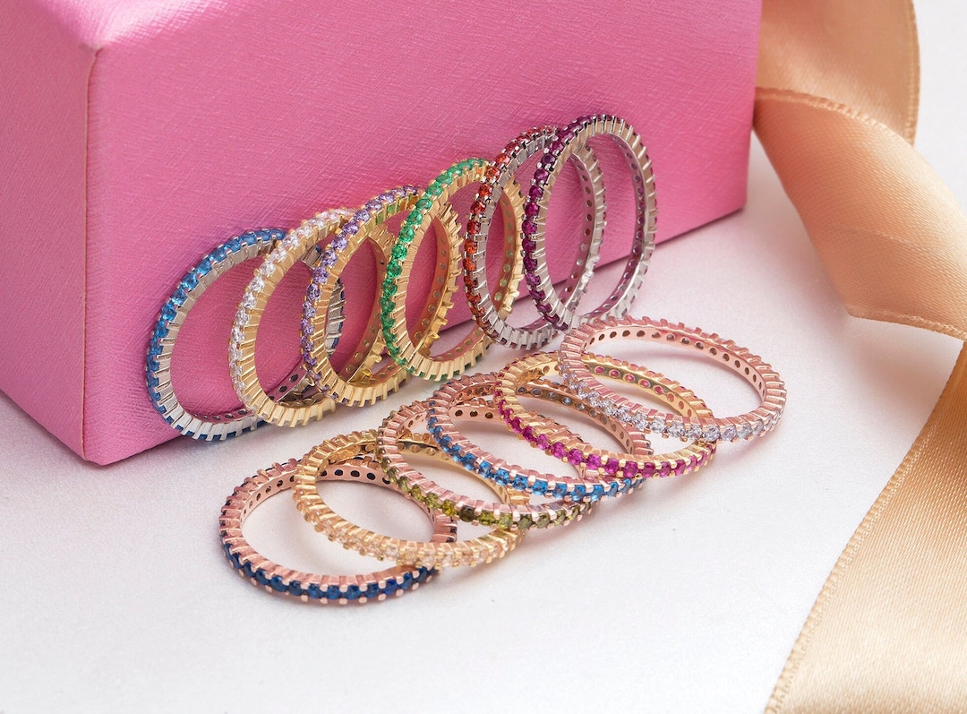 14K Gold Infinity Birthstone Ring, Eternity Stacking Ring, Personalized ...