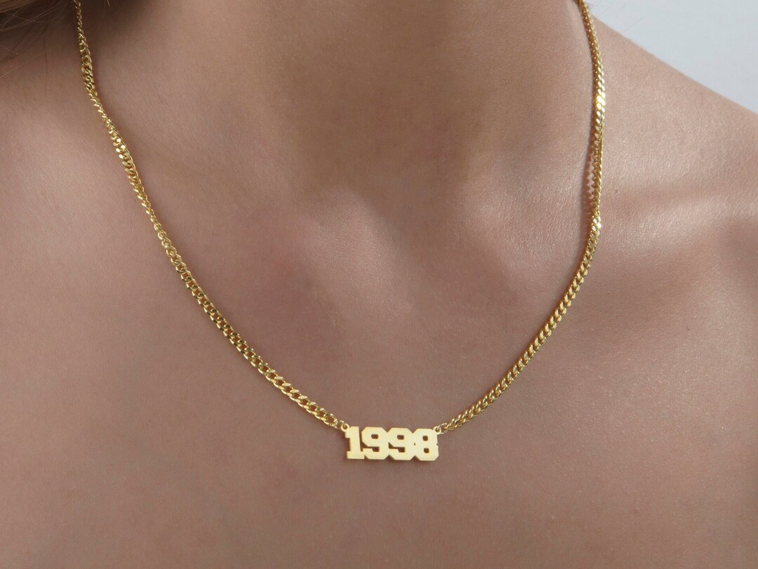 14K Gold Birth Date Gourmet Chain Necklaces, Personalized Gifts, Silver ...