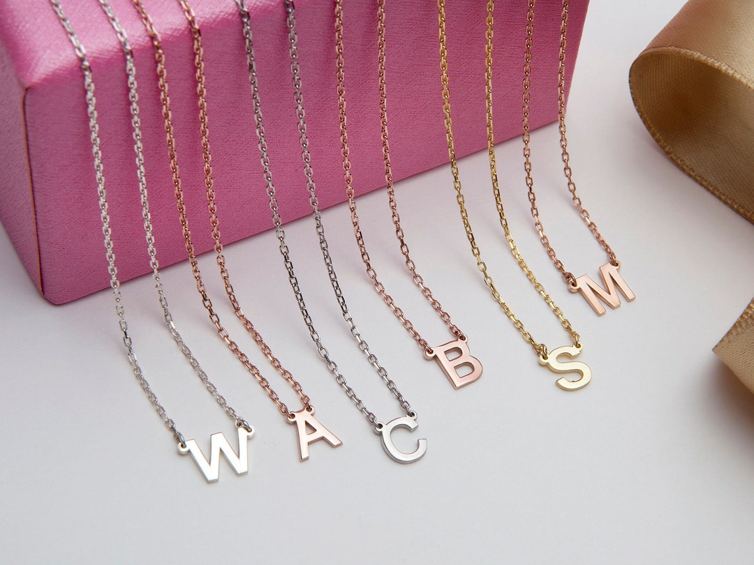 14K Gold Family Initial Necklace, Custom Made Letter Pendants, Sterling ...