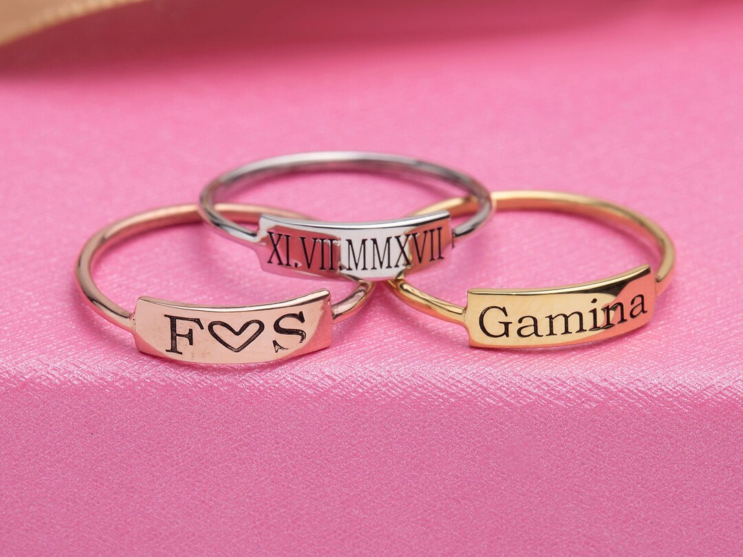 14K Gold Custom Made Name Rings, Personalized Jewelry, Silver Family ...