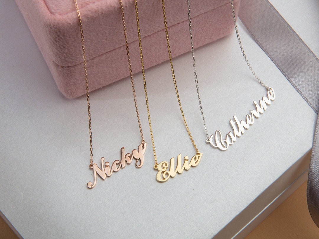 14K Solid Gold Name Necklaces for Women, Personalized Gifts for Mom ...