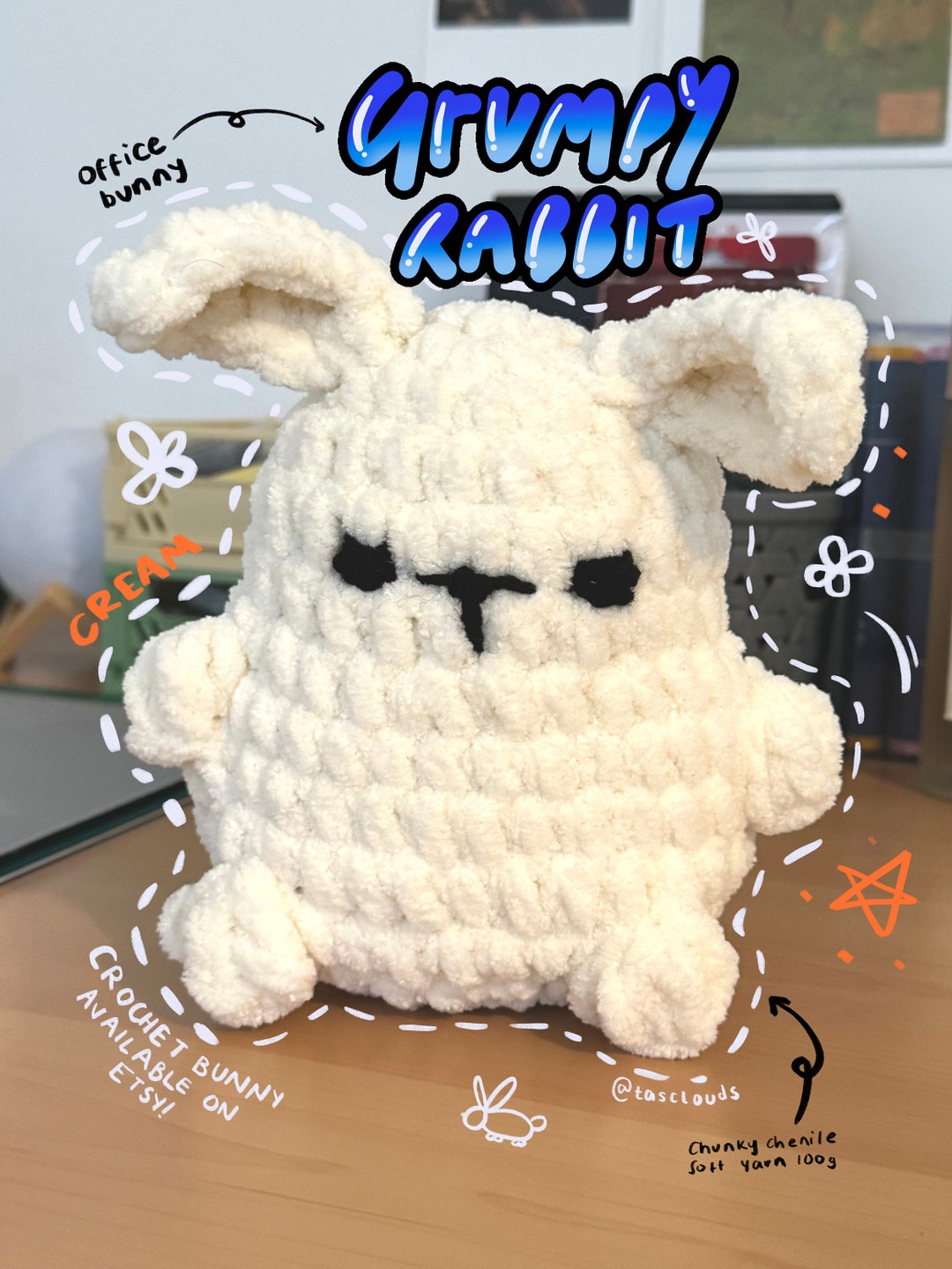 Grumpy Office Rabbit | Crochet Rabbit Plushie - Etsy