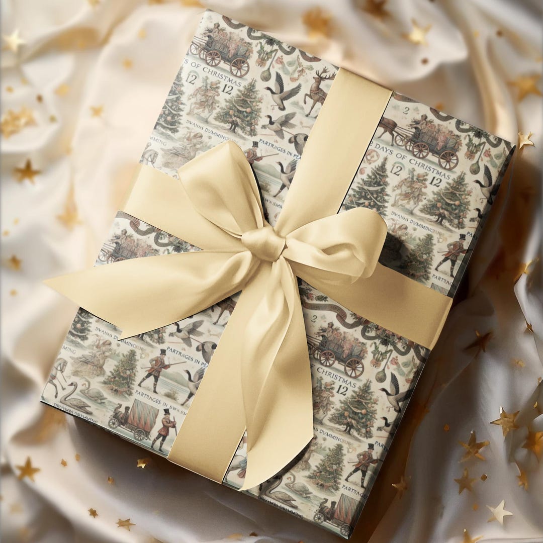 12 Days of Christmas Wrapping Paper Multicolor Toile Holiday Gift Wrap ...