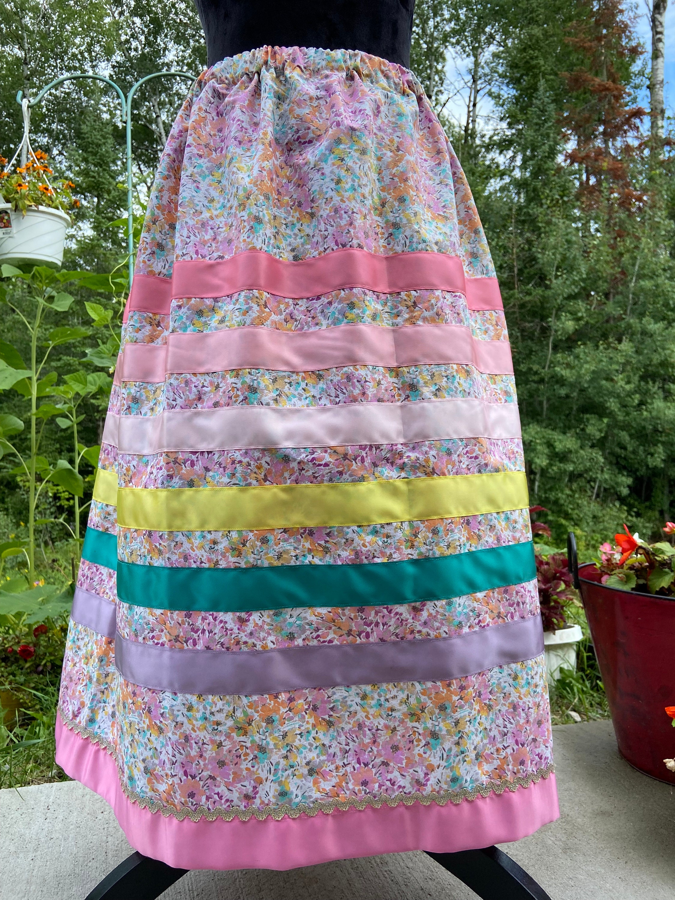 Pink Glittery Floral Ribbon Skirt, Ribbon Skirt - Etsy