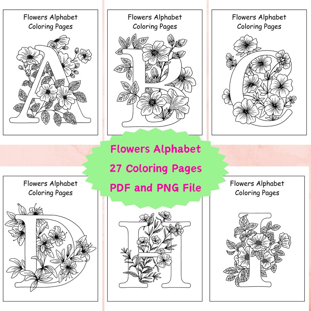 27 Flowers Alphabet Coloring Pages 27 Cute Coloring Pages for Kids and ...