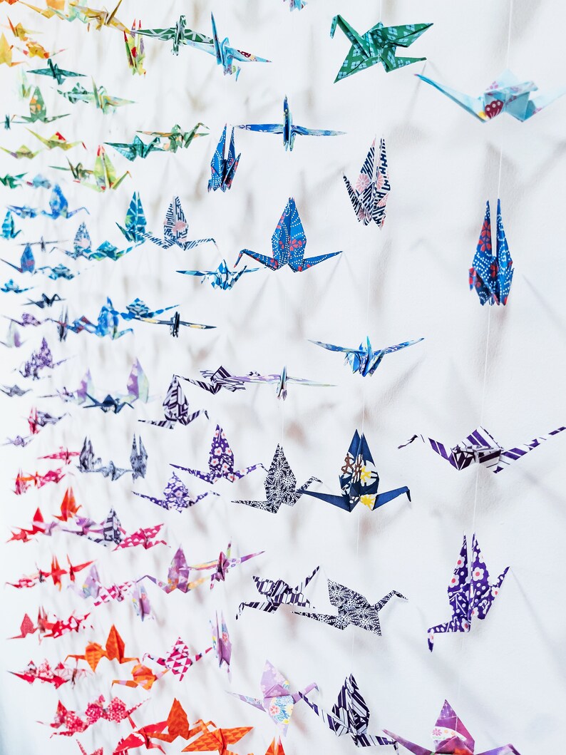 Handmade Rainbow Origami Crane Wall Hanging - Etsy