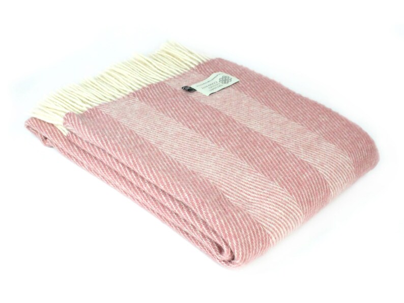 Bold Stripe Dusky Pink Pure New Wool Throw - Etsy UK
