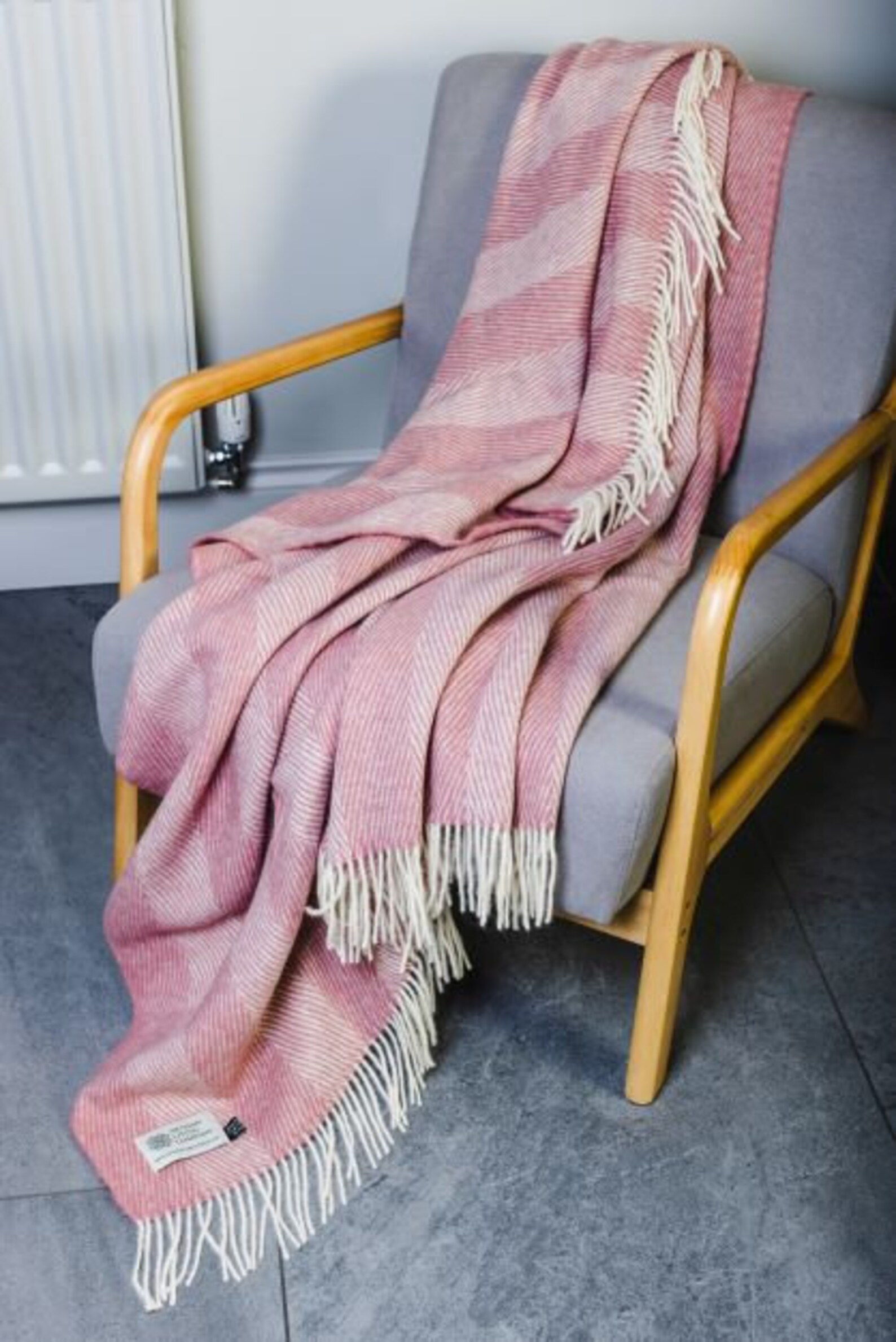 Bold Stripe Dusky Pink Pure New Wool Throw - Etsy UK