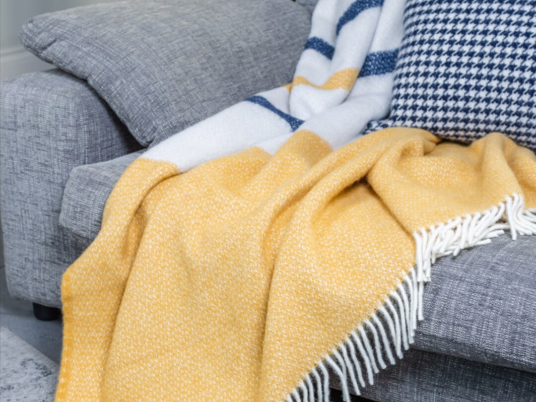 Mustard, Navy and White Stripe Pure New Wool Throw - Etsy