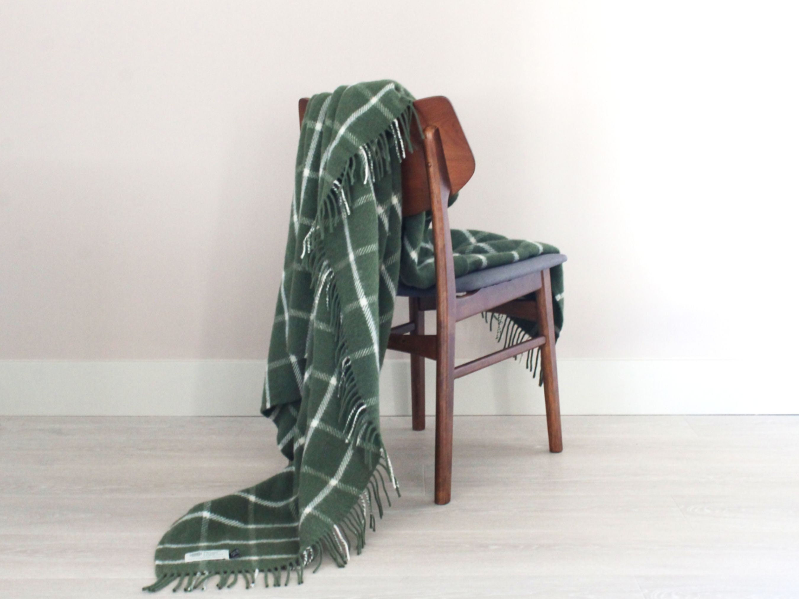 Check Green Olive Pure New Wool Throw - Etsy UK