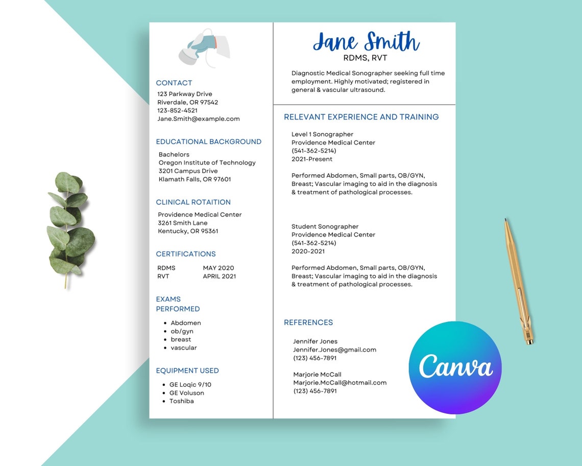Sonographer Resume Template Ultrasound Tech Resume - Etsy
