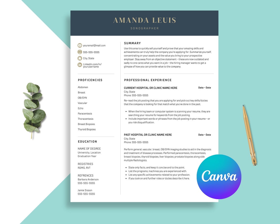 Sonographer Resume Template Ultrasound Tech Resume - Etsy