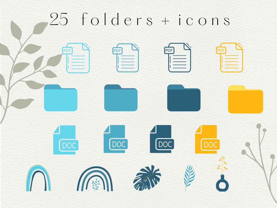 Blue Aesthetic Folder Icons Boho Folder Icons for Mac Houseplant Icons ...