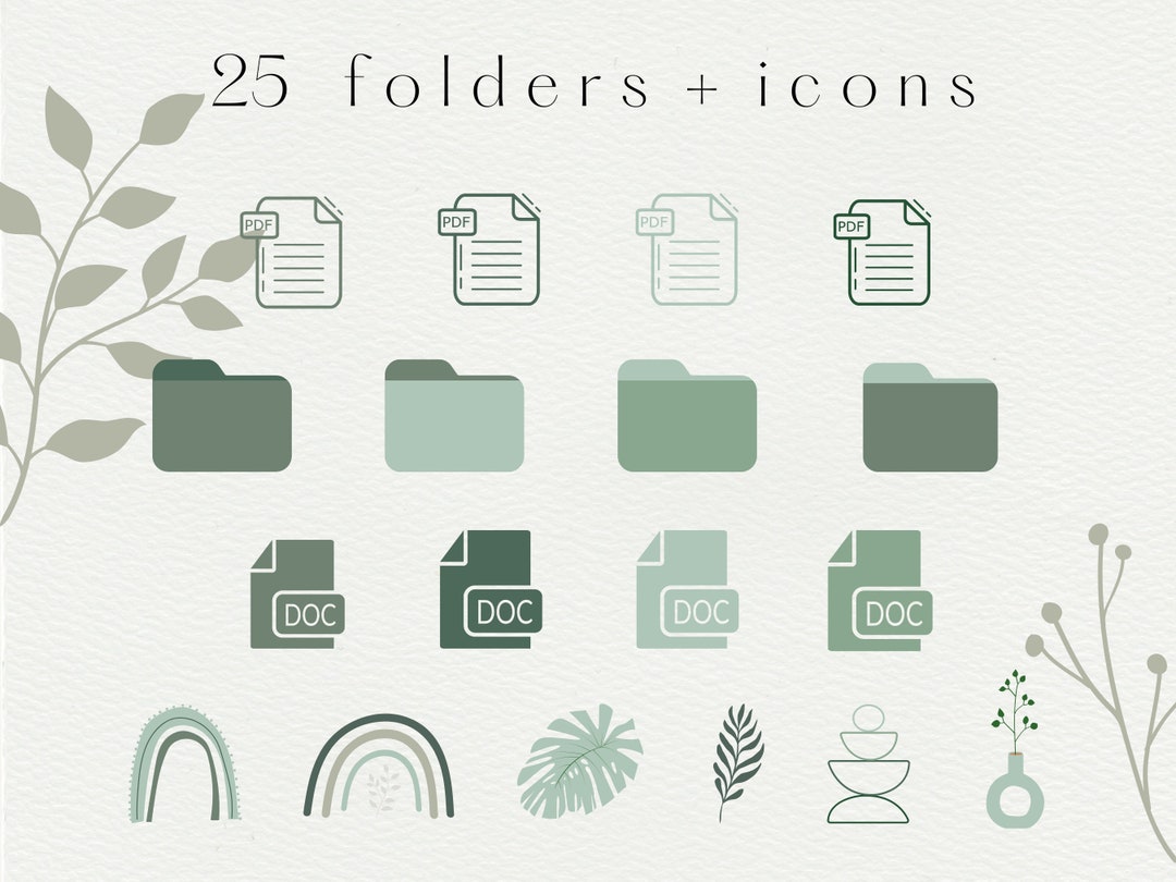 GREEN Aesthetic Folder Icons - Boho Folder Icons for Mac - Houseplant ...