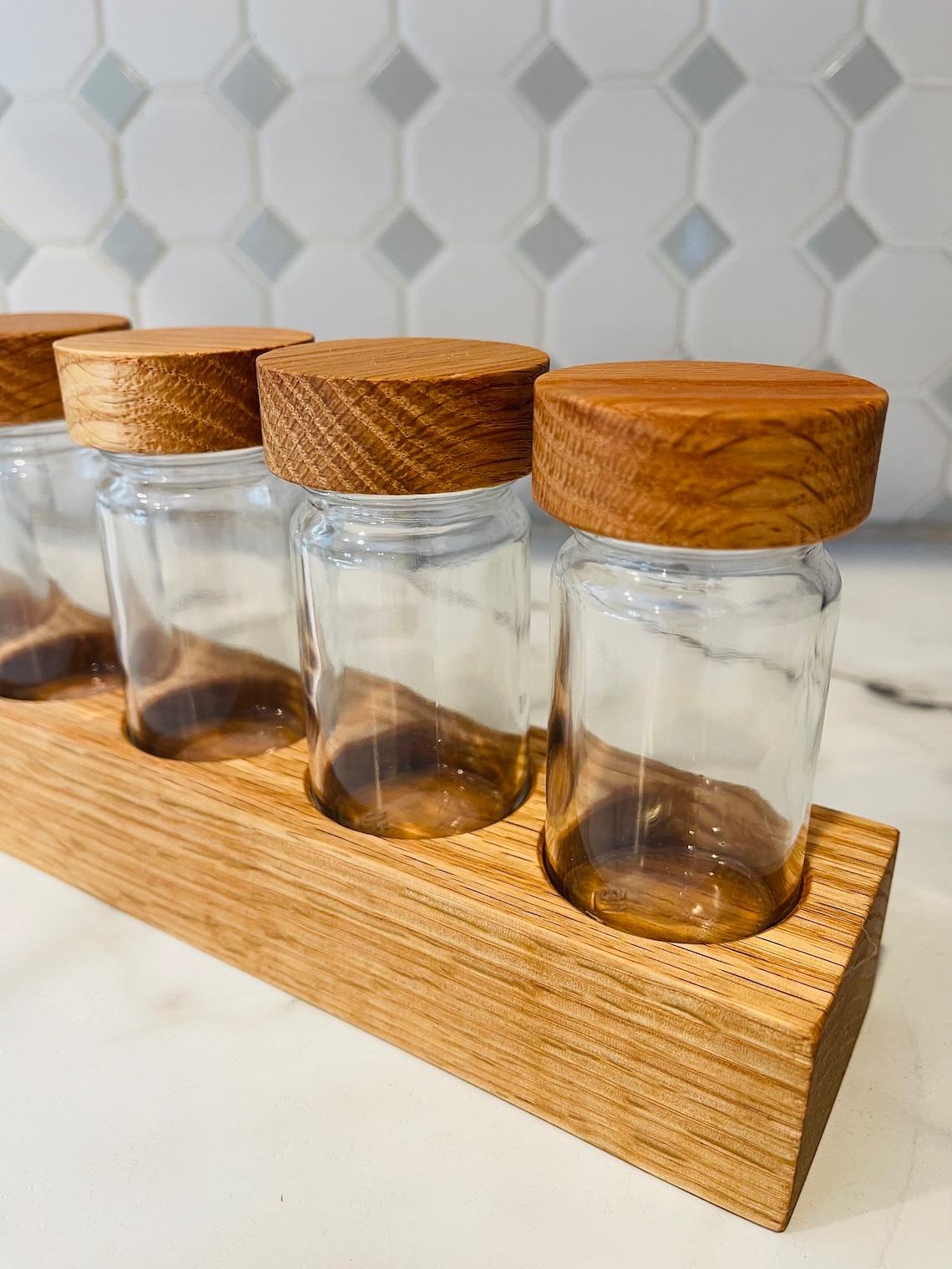 Red Oak Coffee Bean Storage | Countertop Organizer With 8 Jars - Etsy
