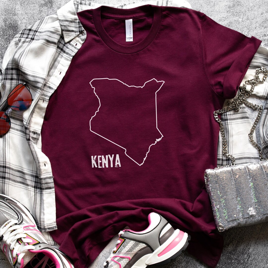 Kenya Map Shirt Kenyan Country Line T-shirt With Text Unisex Adult Tee ...