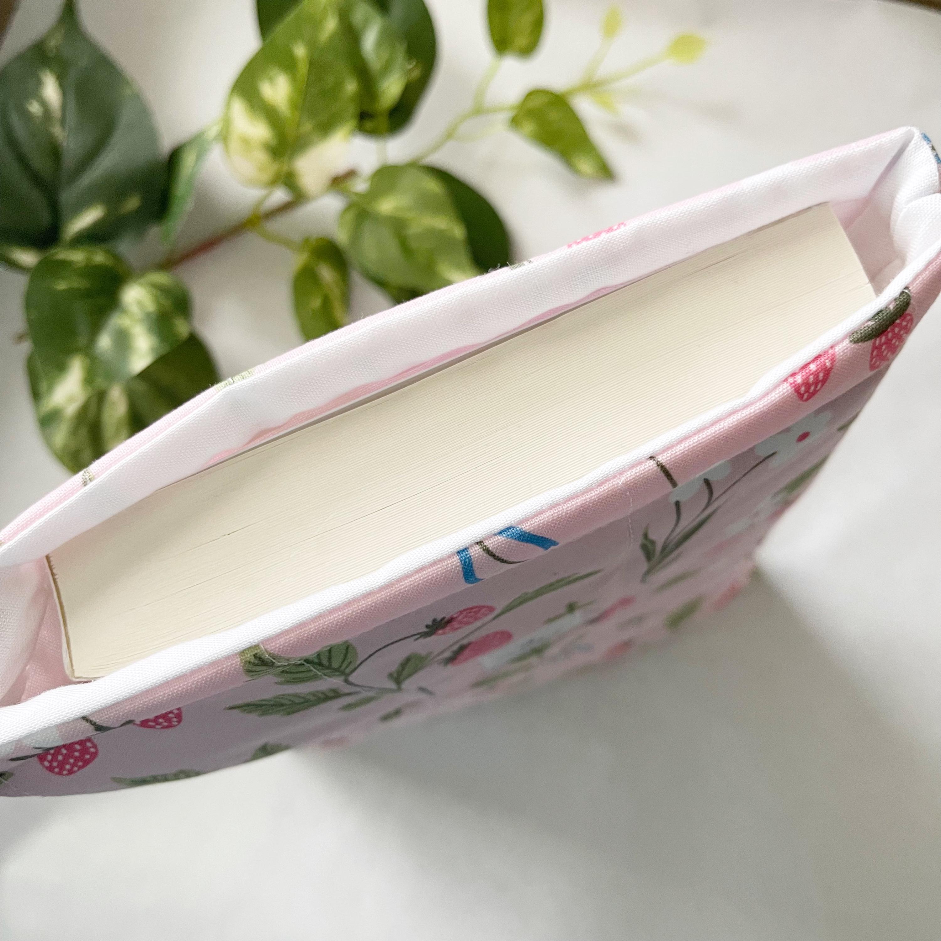 Quilted Book Sleeve Paperback Book Protector With Pink Strawberries and ...