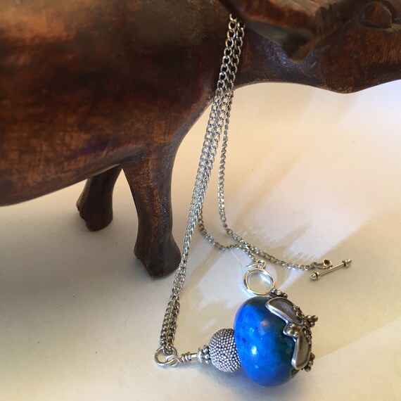 Egyptian Paste Donkey Bead Pendant. Sterling Silver Chain and - Etsy