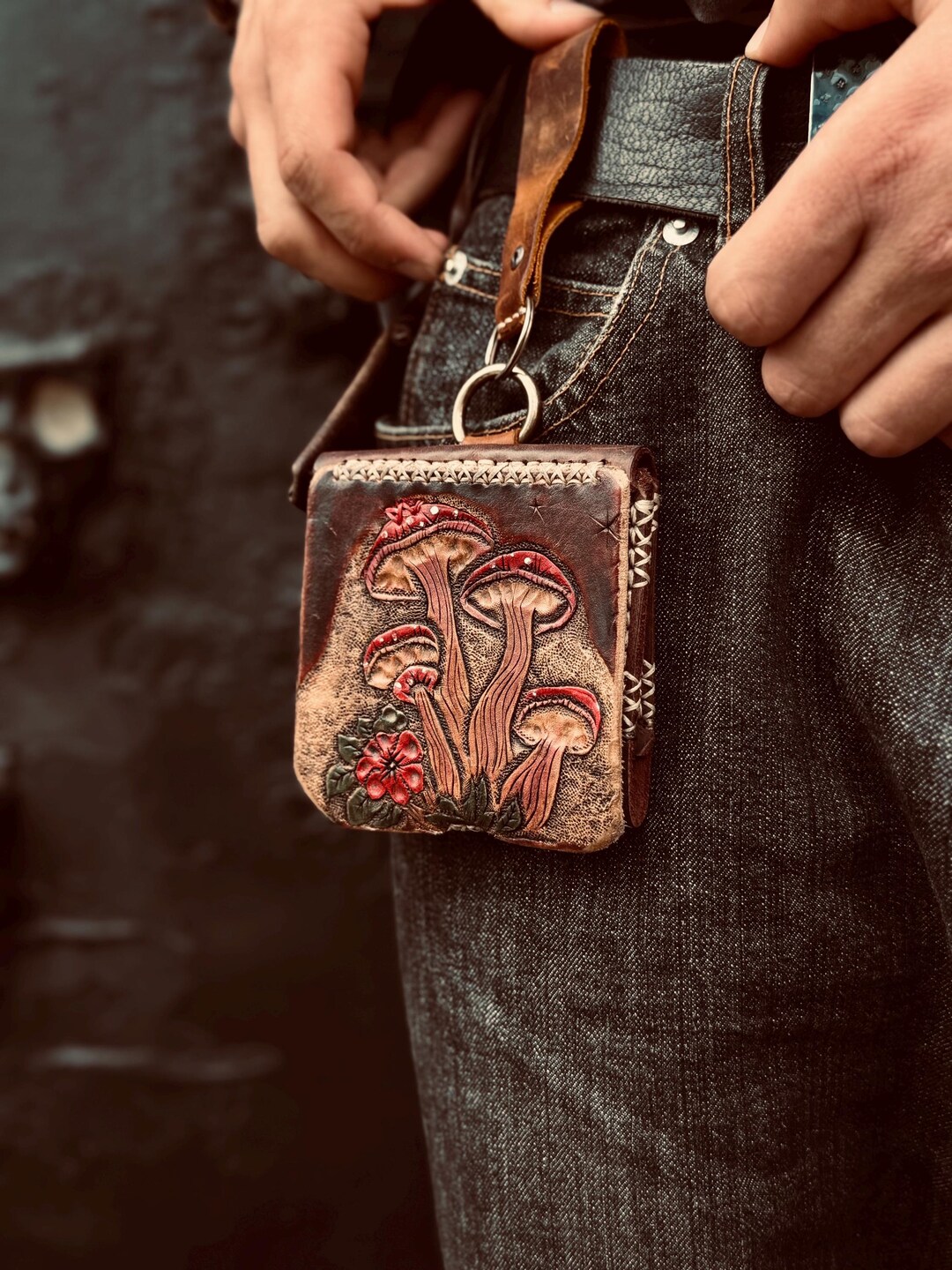 Handmade Leather Belt Pouch With Hand-carved Mushrooms – Vegetable ...