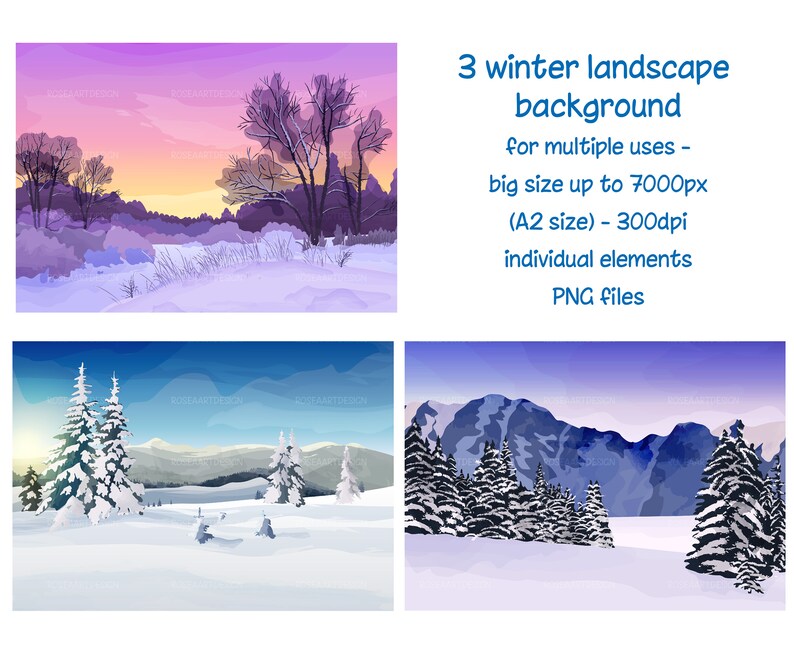 Watercolor Winter Clipart, Instant Download, Winter Landscape Sky Snow ...