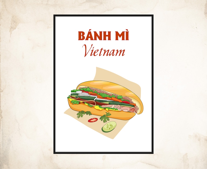Banh Mi Vietnam Poster: Retro Vietnamese Sandwich Art (printable) - Etsy