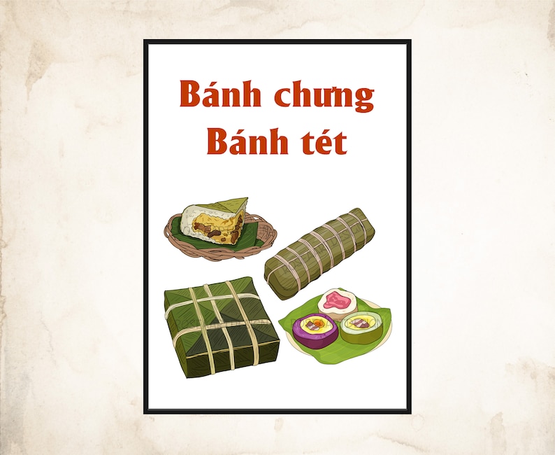 Banh Chung Banh Tet Poster, Vietnamese Sticky Rice Cake, Vintage Food ...