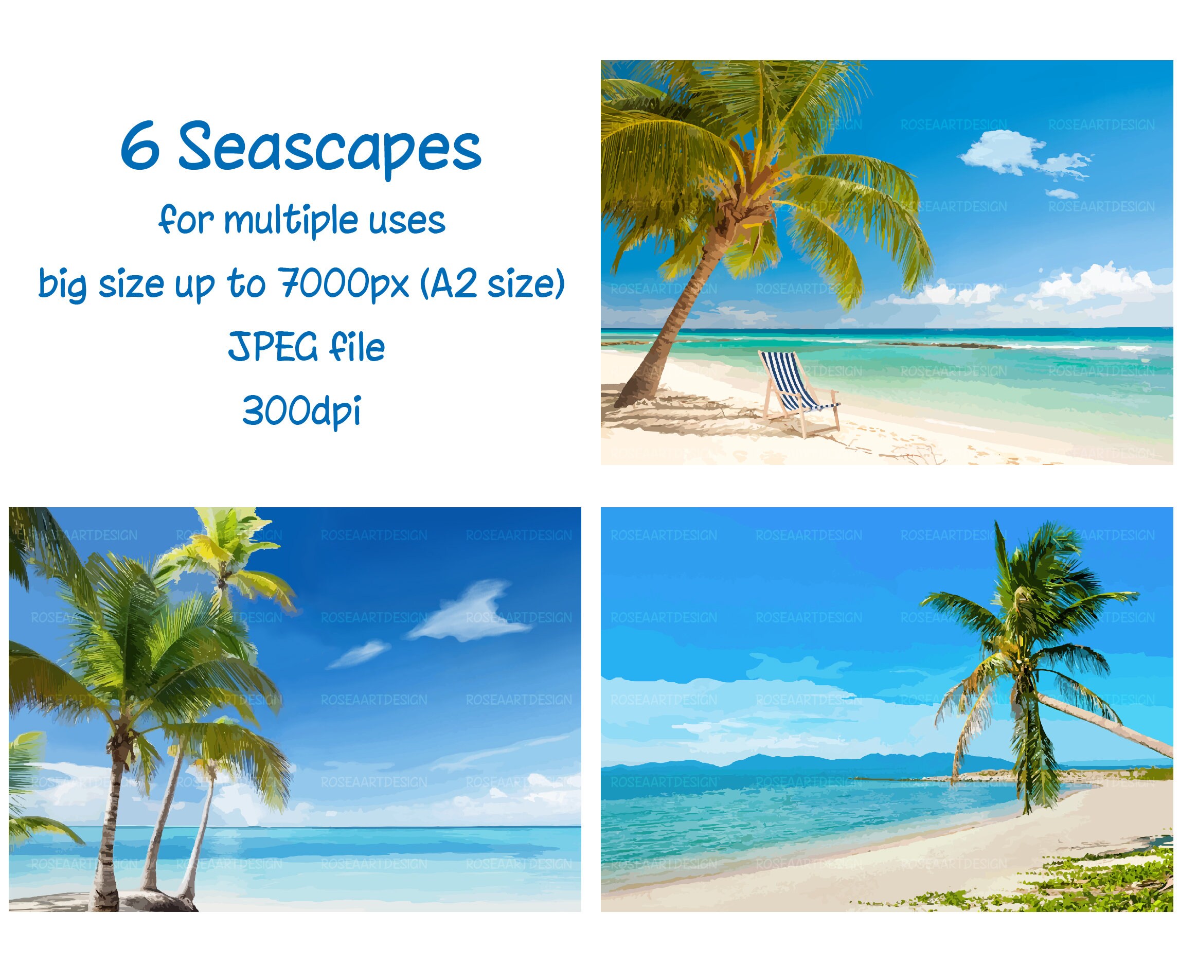 Watercolor Seascapes Clipart, Instant Download, Sunset Ocean Sky Sea ...